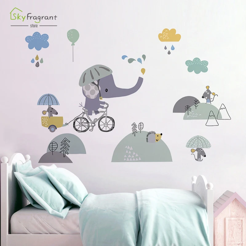 Cartoon-Elephant-Wall-Stickers-For-Kids-Rooms-Child-Bedroom-Nursery ...