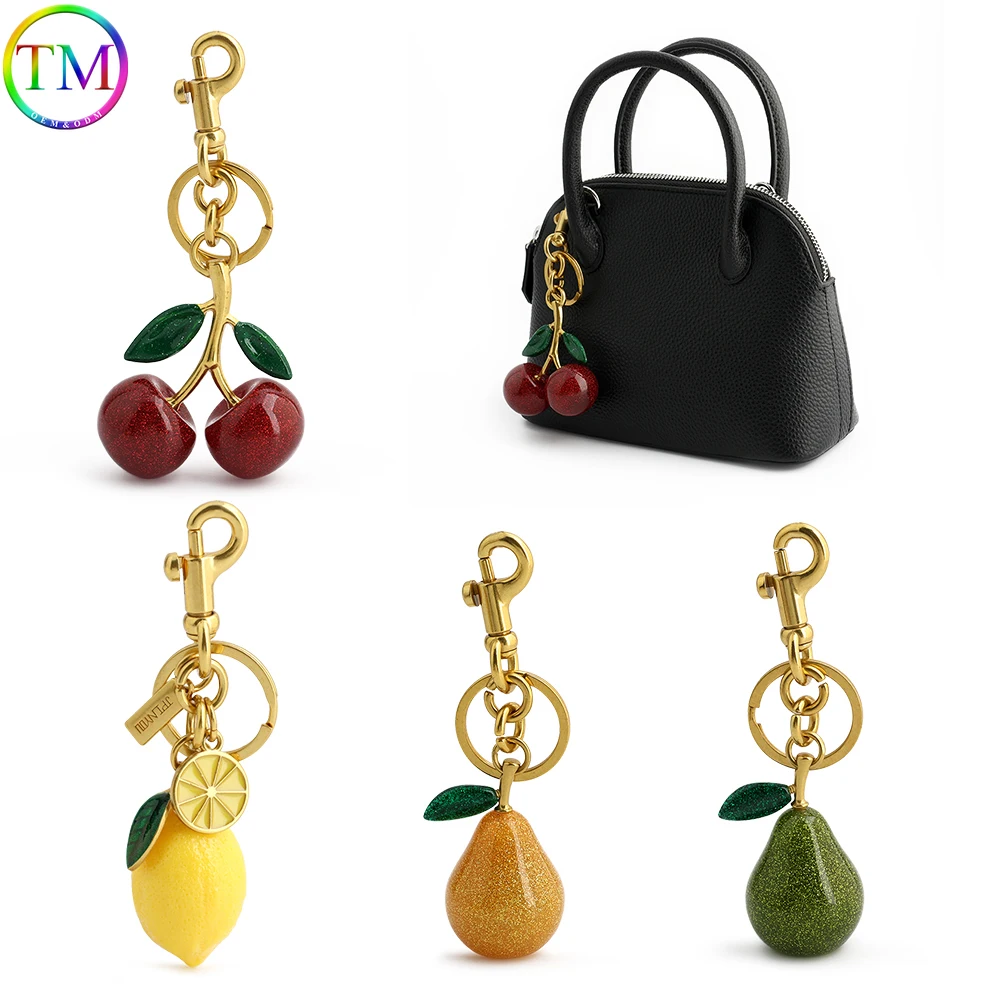 Creative Pear Keychain Exquisite Ornaments Crystal Cherry Pendant Sweet ...
