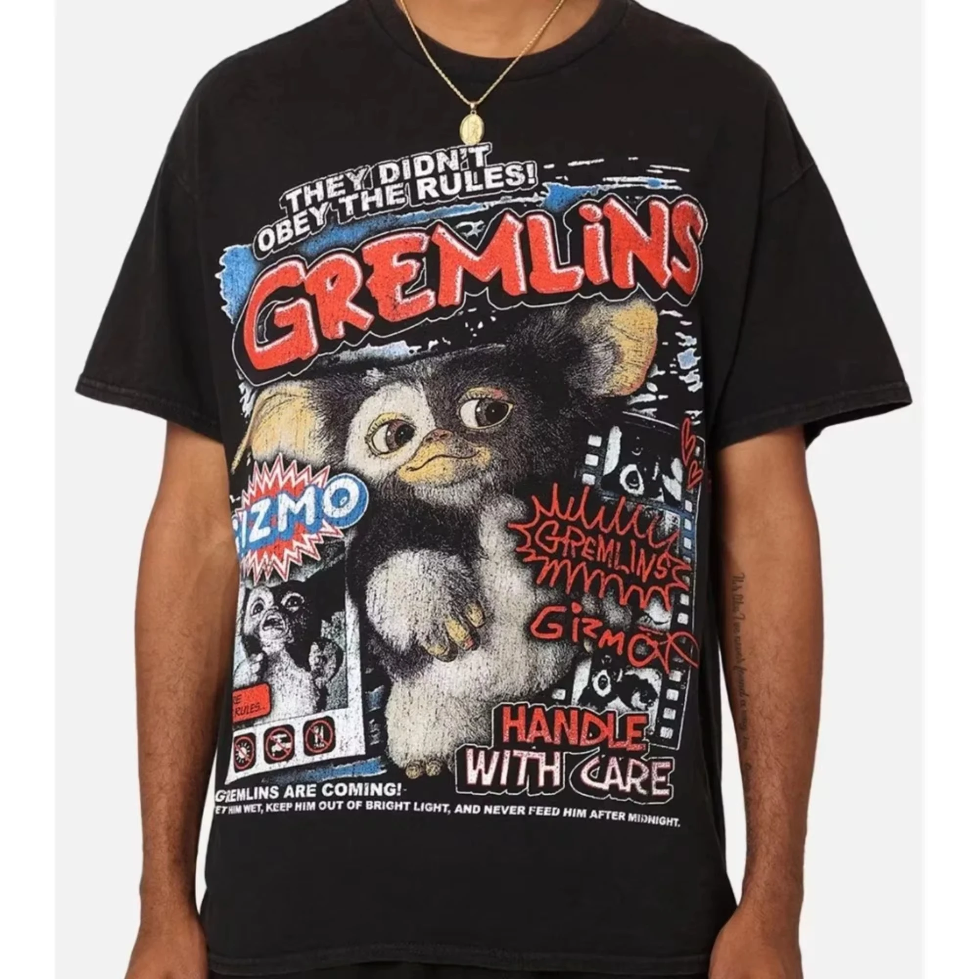man clothing 100%Cotton normcore Tshirt Gremlins print American retro ...