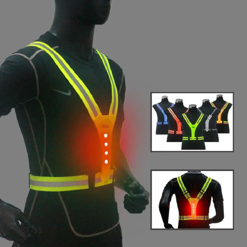 Safety-Reflective-Vest-LED-Running-Light-Adjustable-Cycling-Vest-Night ...