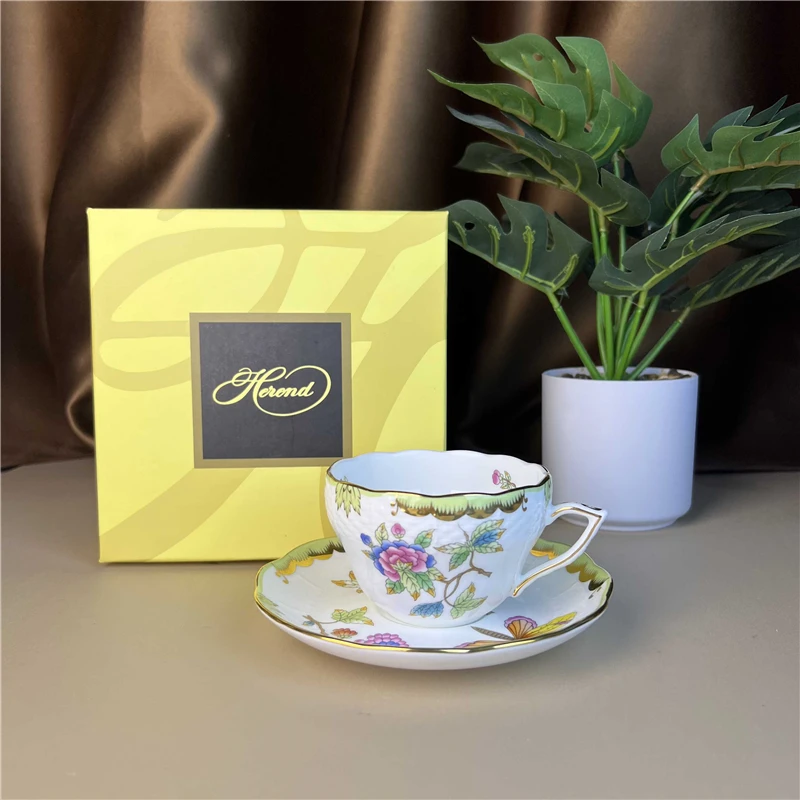 Flower Basket Coffee Cup and Saucer Set Ceramic Cup Saucer Gift Box ...
