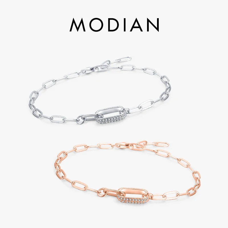 Modian Trendy 925 Sterling Silver Geometric Link Lock Bracelet for ...