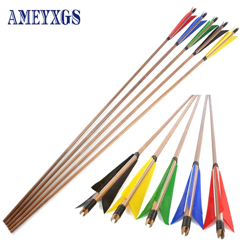 6/12pcs Archery 32inch Bamboo Arrows Diameter 8mm with 5" Turkey ...