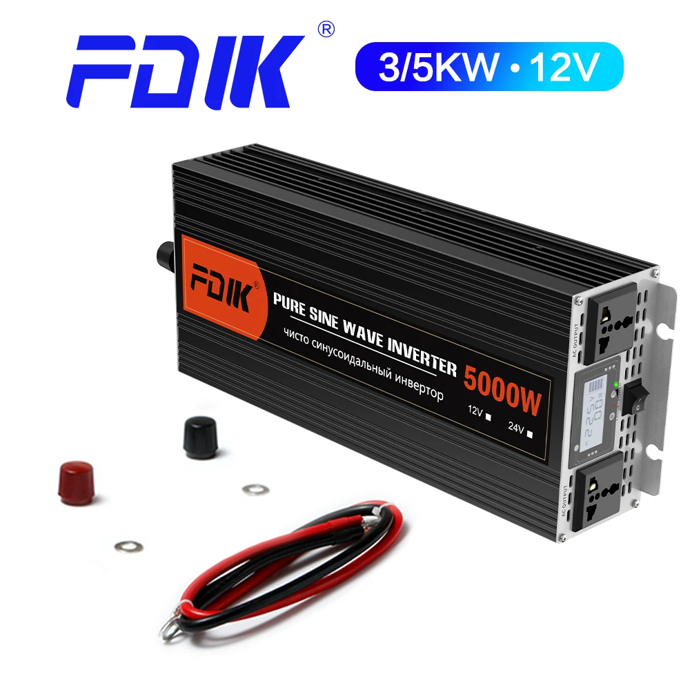 FDIK Pure Sine Wave Inverter 12V 220V DC to AC 3000W 5000W LCD Display ...