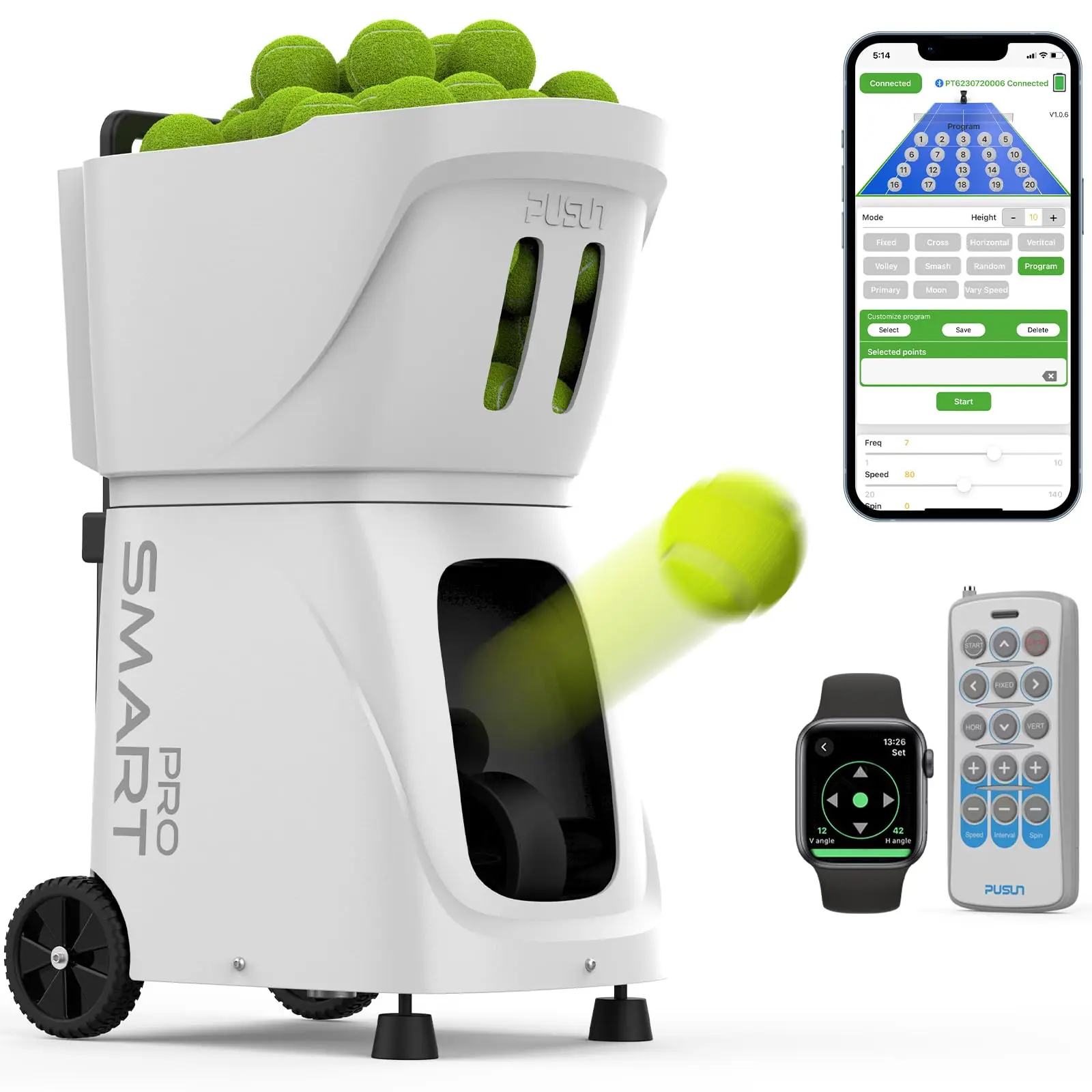 PT-SAMRT Pro-Internal Spin Tennis Ball Machine - Smart App Control ...