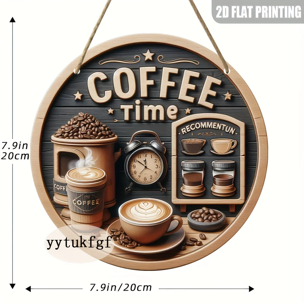 2D Flat, 1pc Exquisite Coffee Plaque, 2D Flat Wooden Sign, Round Wall ...
