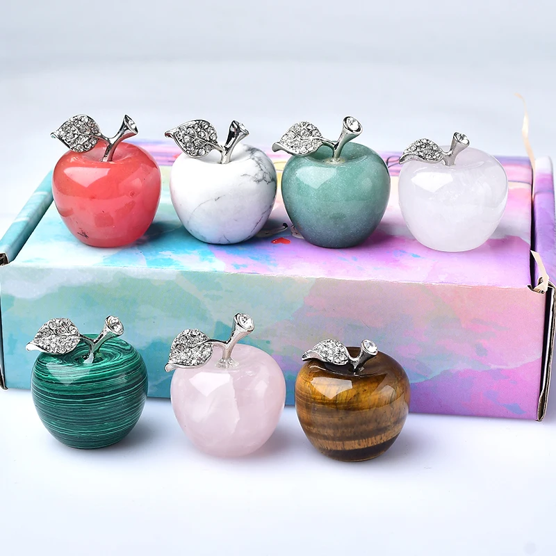 7PC-Natural-Crystal-Apple-Statue-Gem-Christmas-Gift-Crafts-Office ...