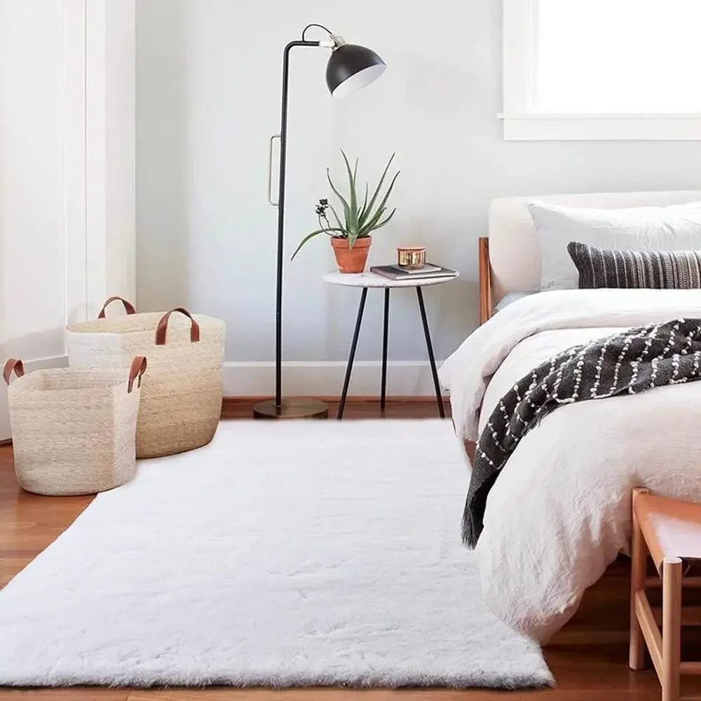 White-Faux-Rabbit-Fur-Bedroom-Rug-Soft-Fluffy-Carpet-For-Living-Room ...