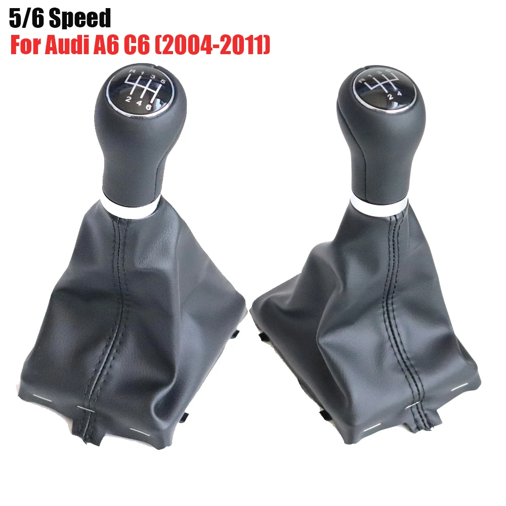 Gear Shift Knob Shifter Lever Stick with Boot Cover For Audi A6 C6 2004 ...