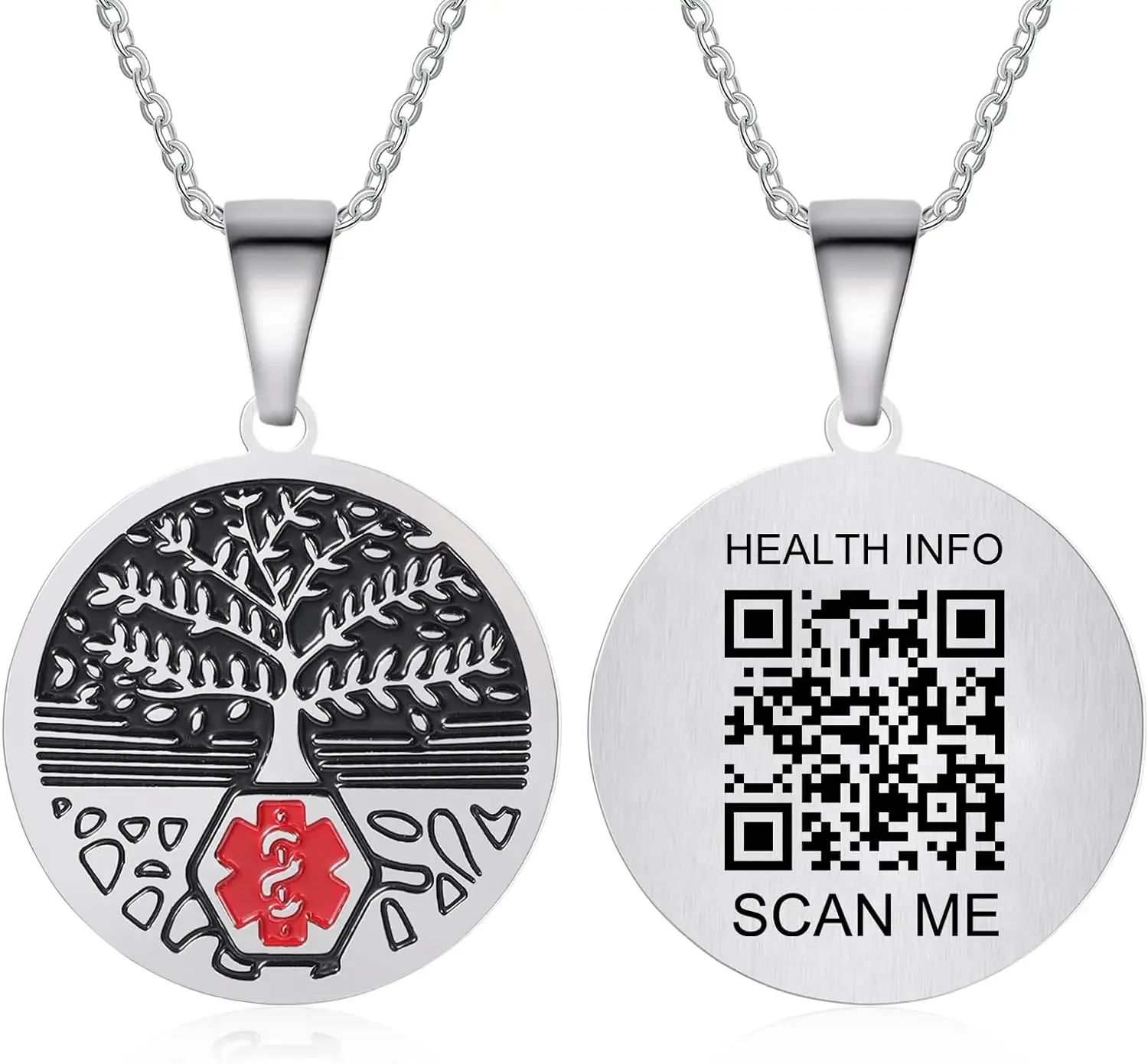 Tree-of-Life-Medical-Alert-Custom-QR-Code-Necklaces-Round-Pendant-for ...