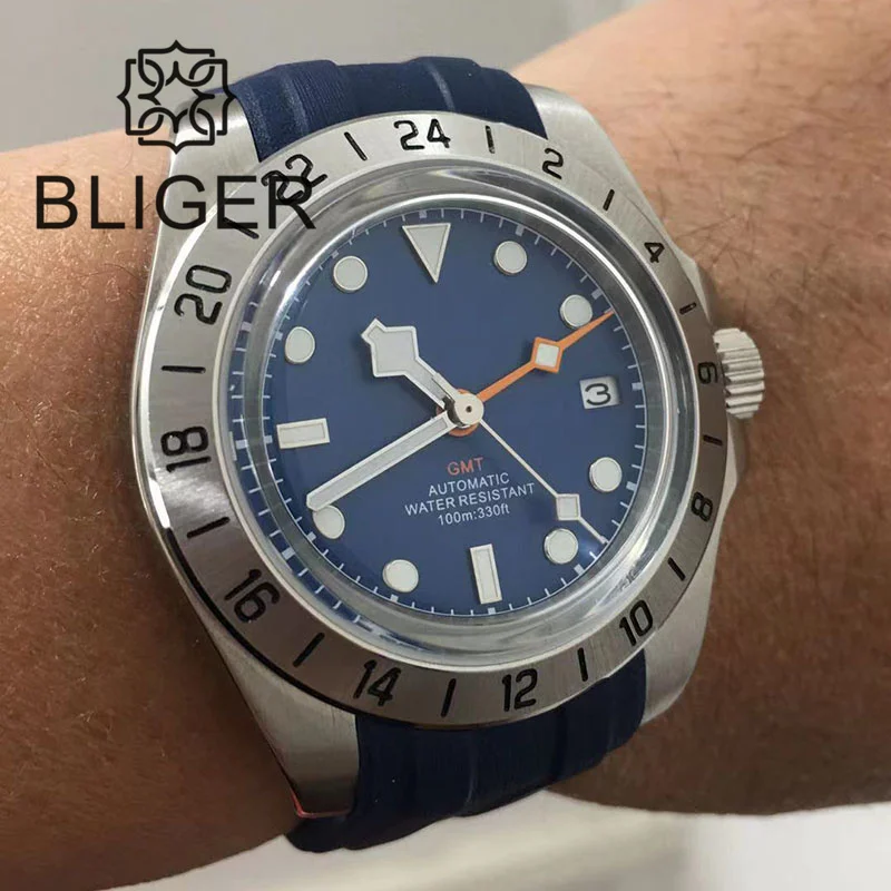 BLIGER-40mm-Japan-NH34-GMT-Mens-Automatic-Watch-Black-Blue-White-Dial ...