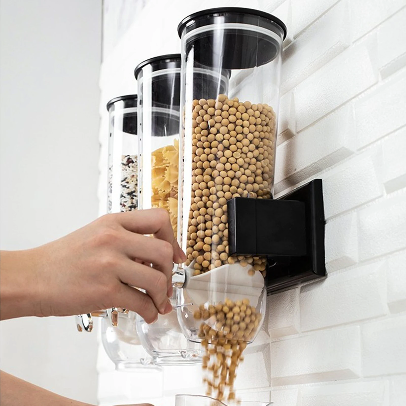 Wall Mount Dry Goods Dispensers Cereal Triple Dry Food Container Grid ...