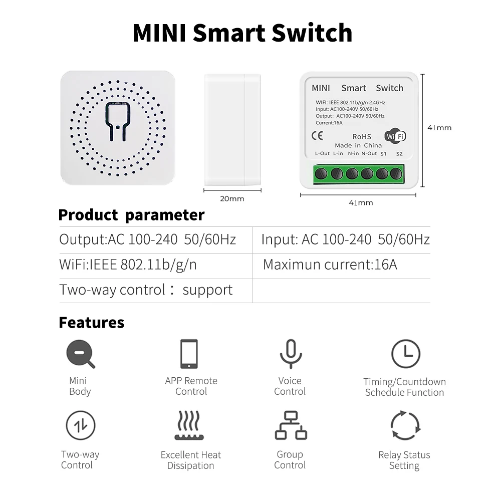 16A Wifi Switch Smart Mini Modul Diy Lakásfelújítás Megszakító ...