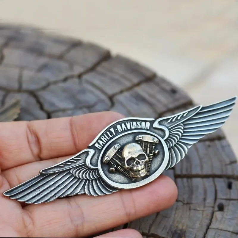 Harley-davidson-brass-flying-wing-insert-skull-badge-shield-Leather ...