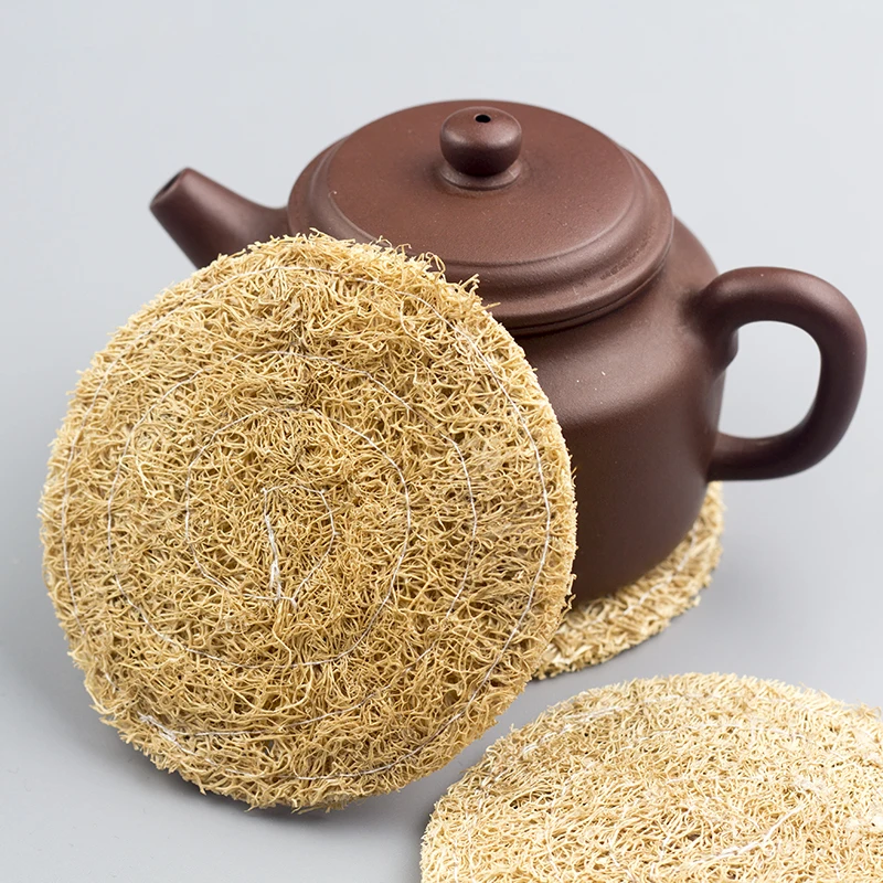 Tea Coaster Round Eco-Friendly Natural Loofah Fiber Absorbent Non-slip ...