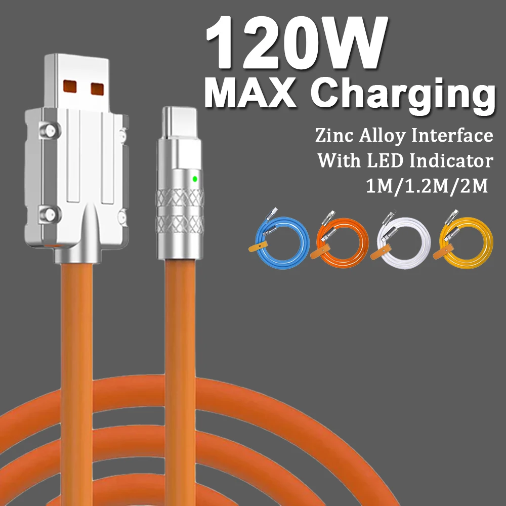 Cable USB tipo C de carga rápida 2 en 1, 120W, 6A, para teléfono Xiaomi, Huawei, Samsung ...