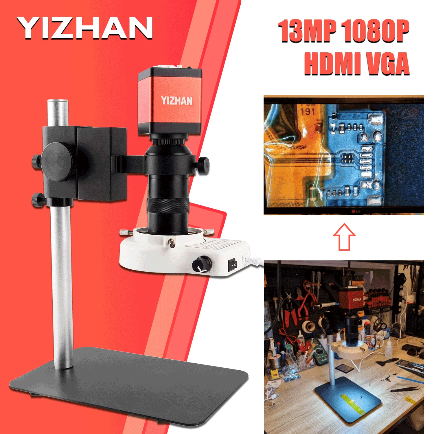 13MP HDMI Microscope For Soldering VGA Industrial Electronic Microscope ...