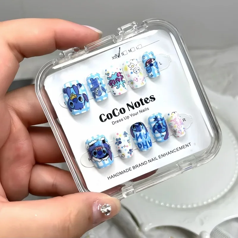 Stitch Themed Fake Nails Manicure Set for Girls Cute Cartoon Fabric ...