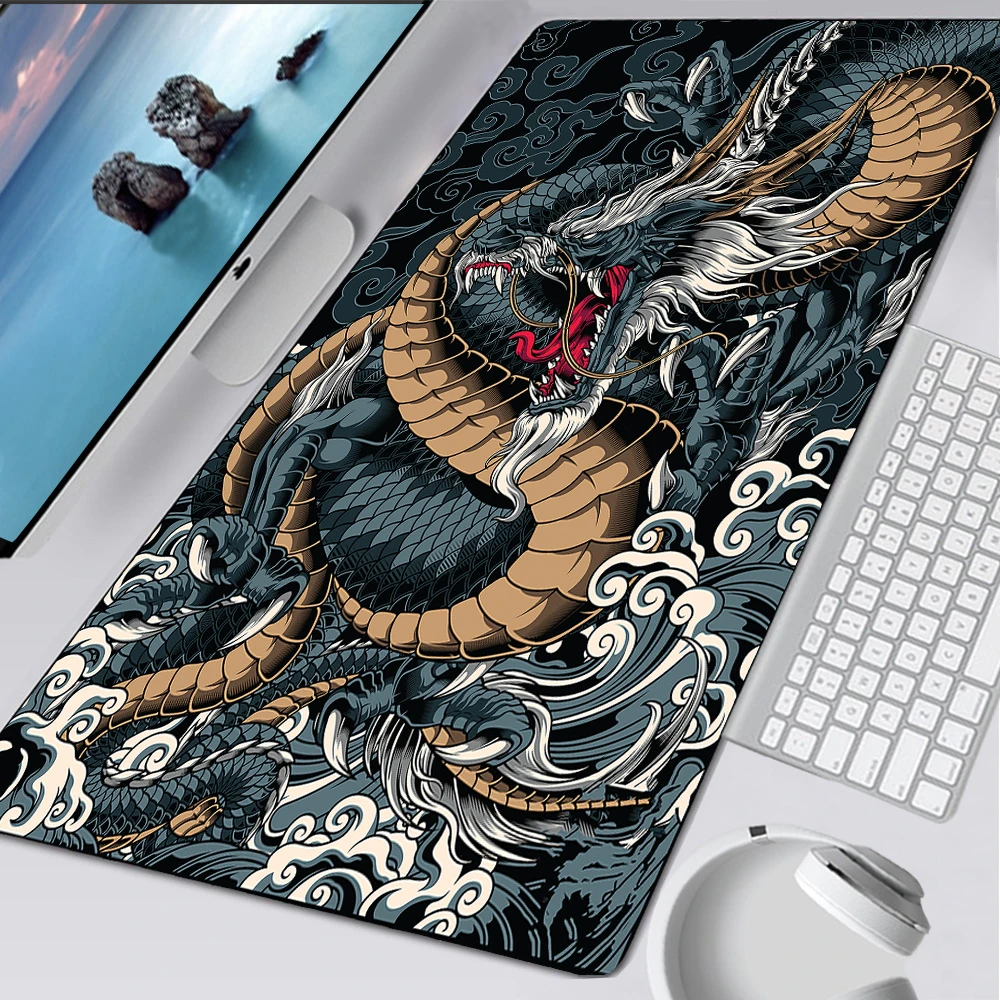 Japan Art Mythical Beast Dragon Mouse Pad Company Mousepad Black Desk ...