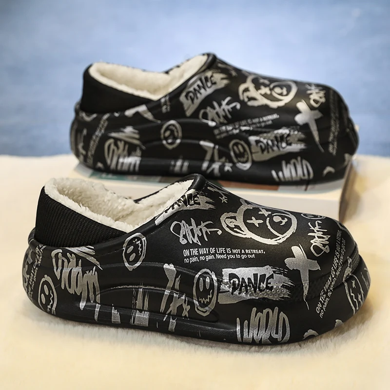 Warm Cotton Slippers for Men Casual Printed Home Cotton Shoes Thick ...