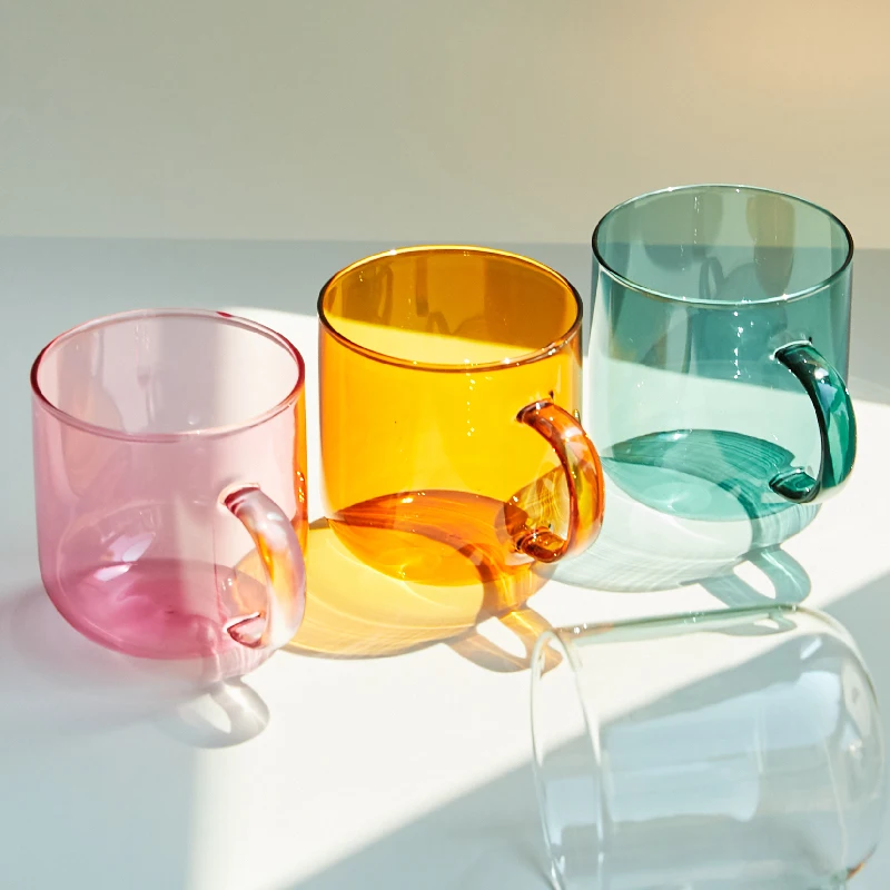Heat Resistant Glass Colorful Coffee Glasses with Handle Household Milk ...