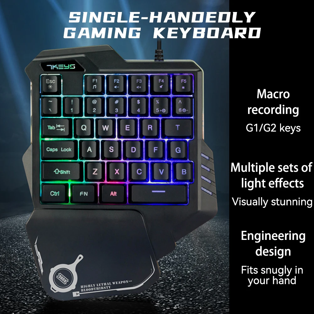 One hand Mechanical Keyboard RGB Cool Light Effect FPS Games Portable ...