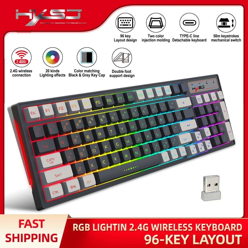 Wireless Gaming Keyboard 2.4g Rechargeable Gaming Keyboard Rgb Backlit ...