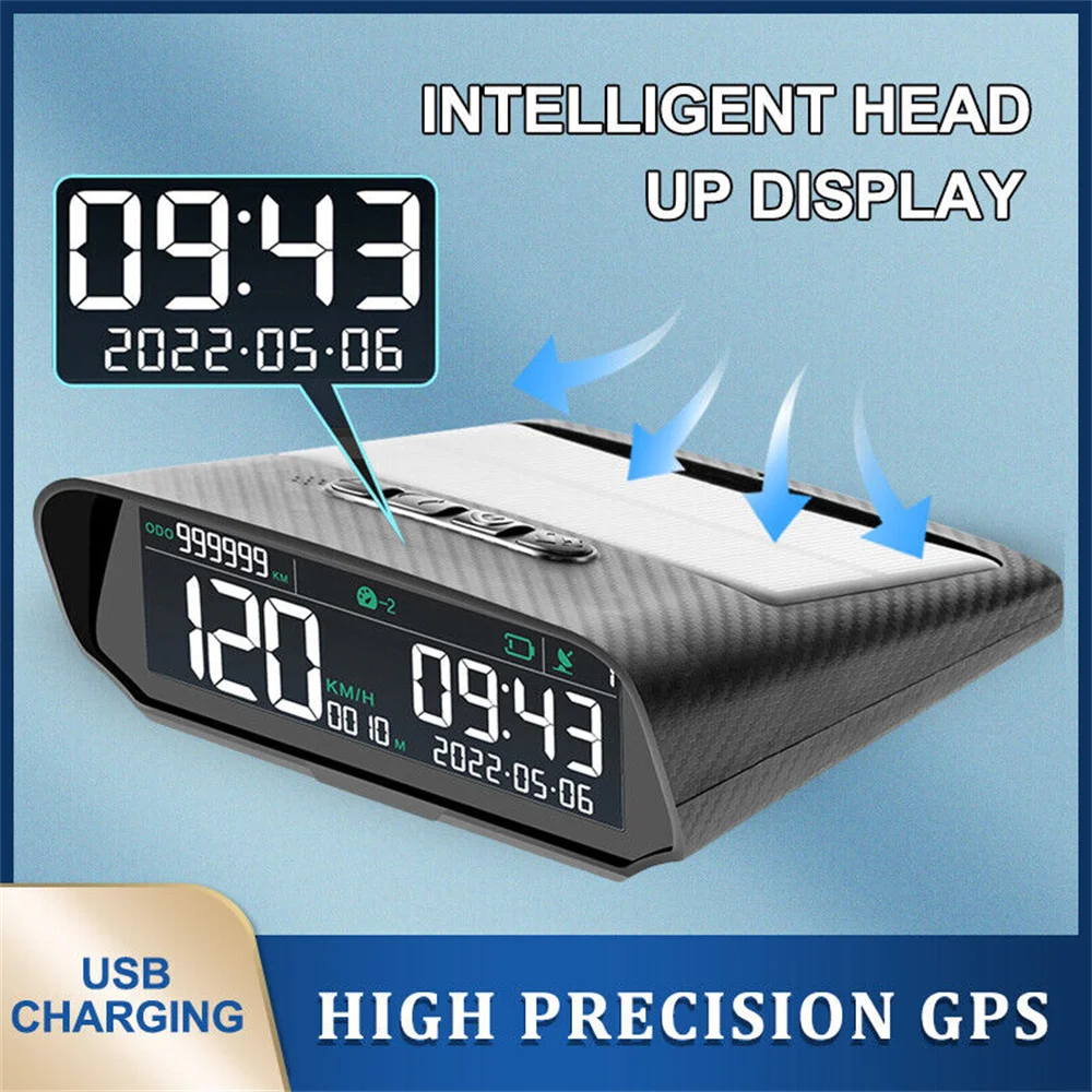 Solar-Car-HUD-GPS-Head-Up-Display-Digital-Clock-Speedometer-Over-Speed ...