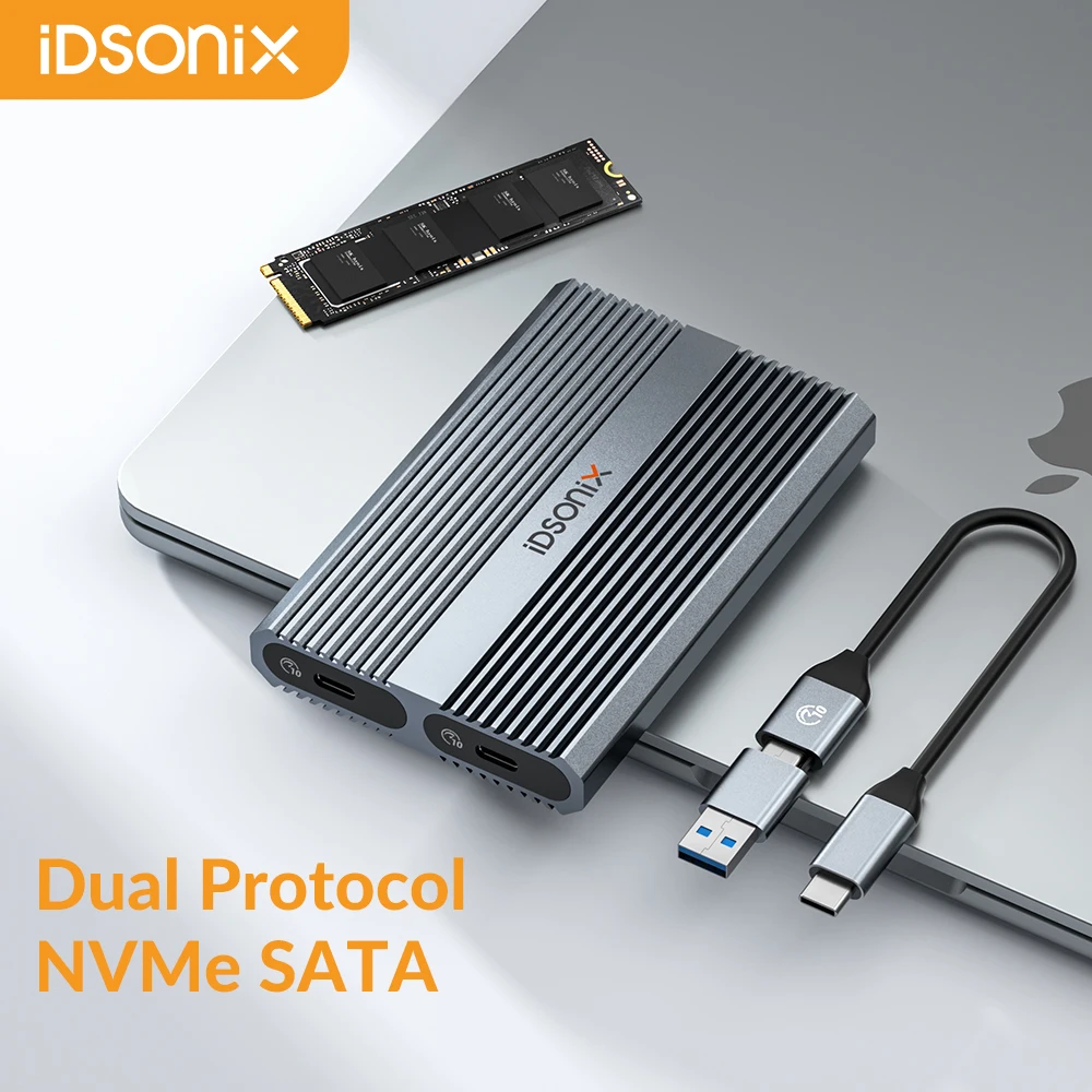 iDsonix Dual NVMe Enclosure Dual Bay SATA NVMe 2bay SSD Case 10Gbps ...