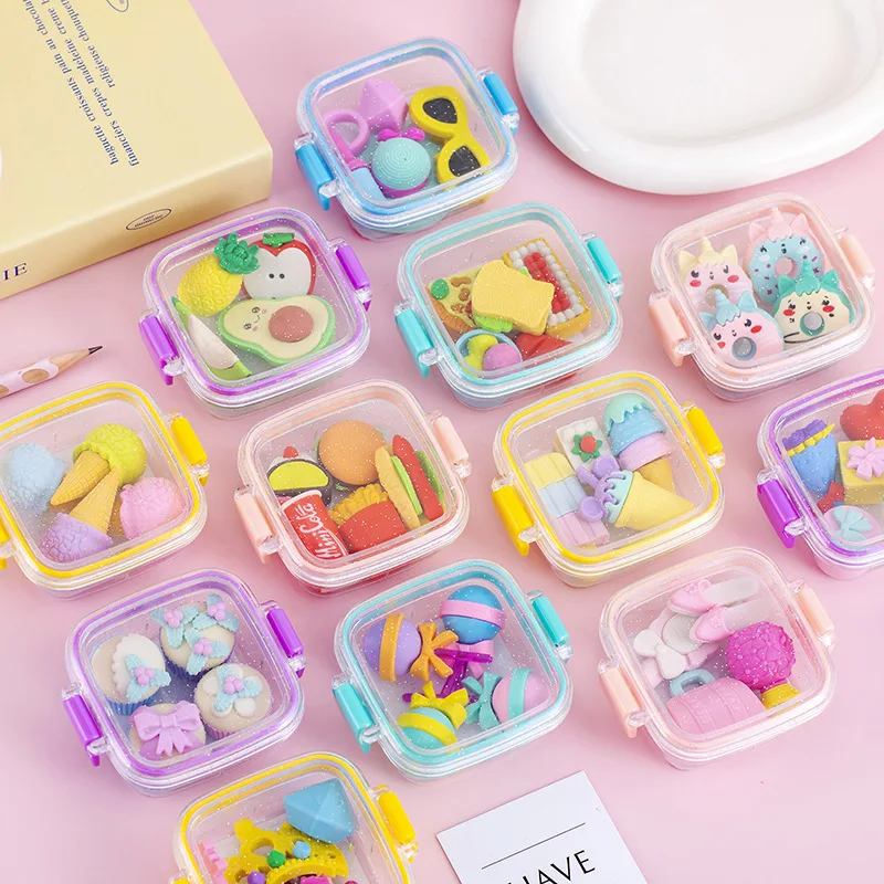 1set Cute Bento Box Dessert Makeup Eraser Set Student Back to School ...