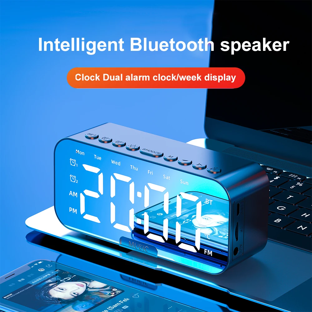 Wireless-Bluetooth-Speaker-with-FM-Radio-Mini-Portable-Mirror-Dual ...