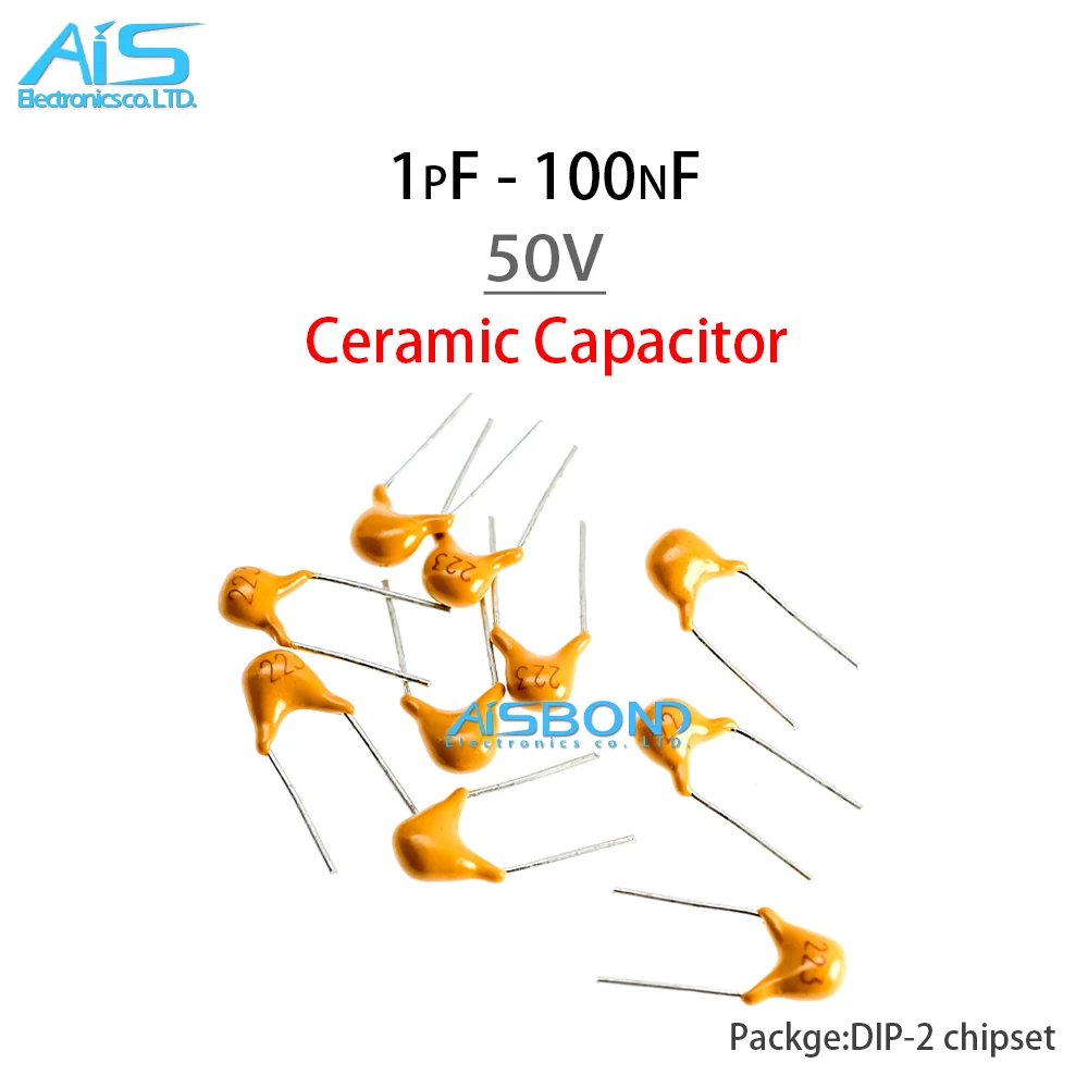 100Pcs 50V Monolithic Ceramic Capacitor 1pF - 100nF 0.1uF 104 4.7PF 10PF 22PF 33PF 47PF 100PF ...