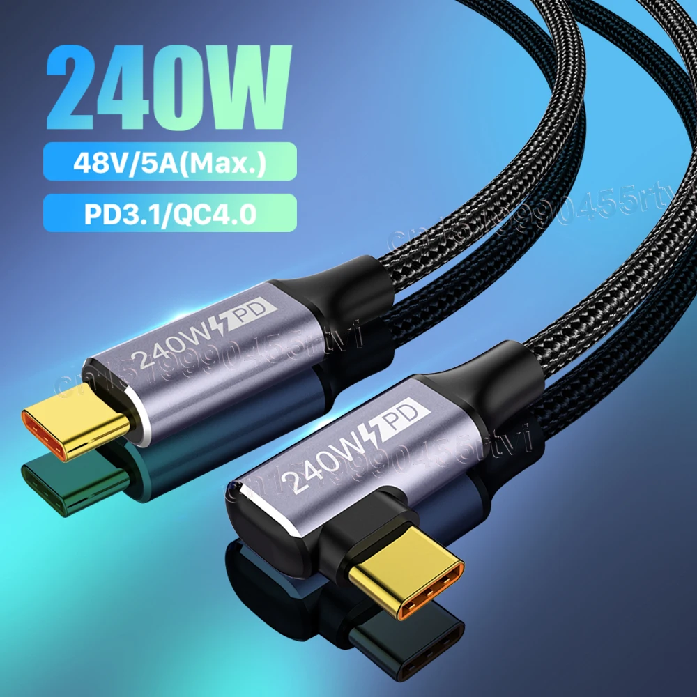 90 Degree USB C to C Cable PD240W Fast Charging Wire for PS5 Nintendo Switch Galaxy MacBook ...