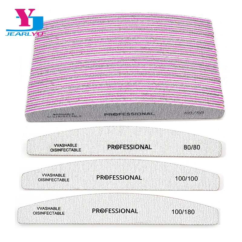 25-50-Pcs-Grey-Sandpaper-Nail-File-80-100-180-Grit-Buffering-Half-Moon ...