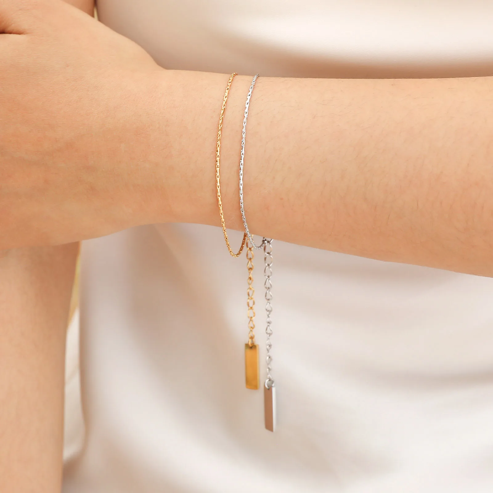Women Girls Trendy Slim 1mm Charm Chain Bracelets, Gold Color Stainless ...