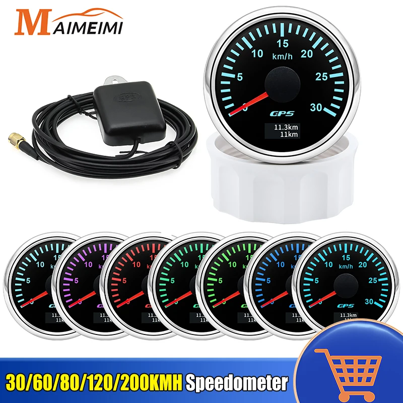 52MM-Digital-GPS-Speedometer-Gauge-Antenna-60-80-120-200KMH-7-Color ...