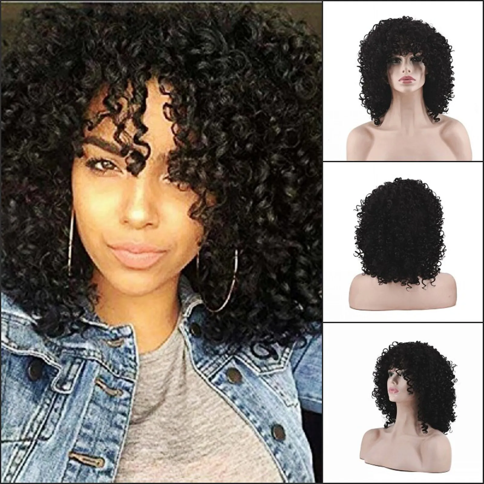 Fashion-Women-Black-Peruvian-Curly-Human-Hair-Wig-Glueless-Lace-Front ...