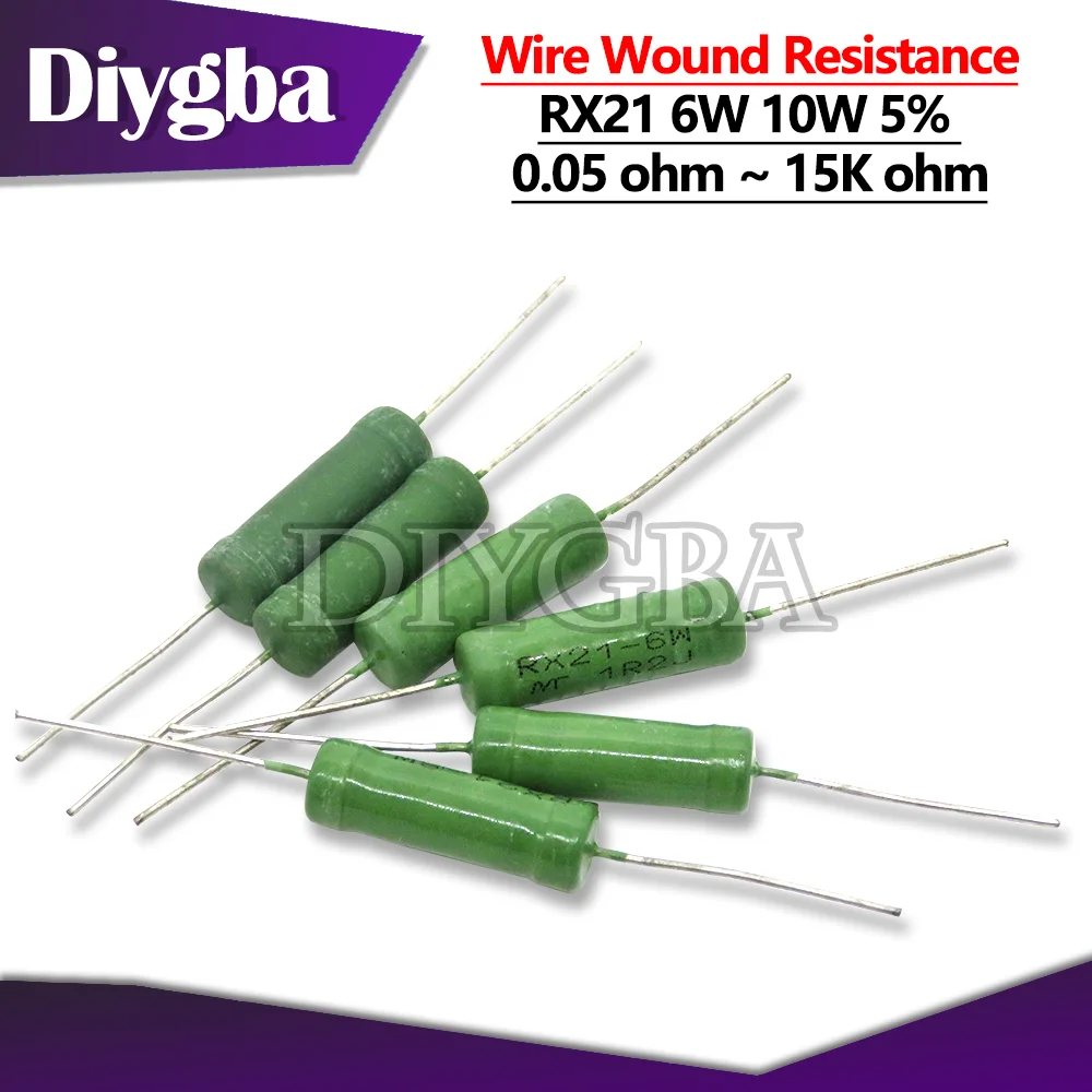 5pcs/lot Rx21 6w 10w Wire Wound Resistance 5% 1r 10r 100r 1k 10k 12k ...
