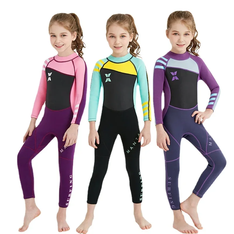 2-5MM-Neoprene-Cute-Girl-Thermal-Wetsuits-Children-Full-Body-Diving ...
