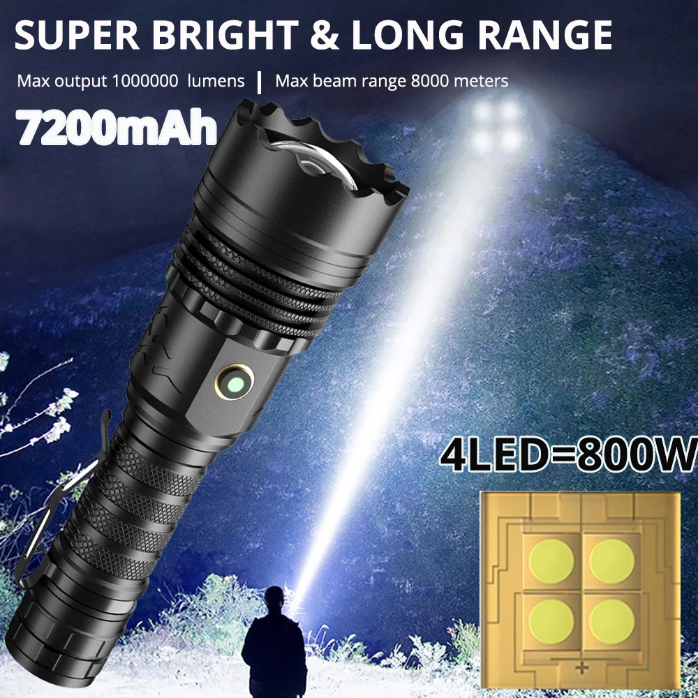 Most-Powerful-800W-LED-Flashlight-4-Cores-White-LED-Spotlight-USB ...