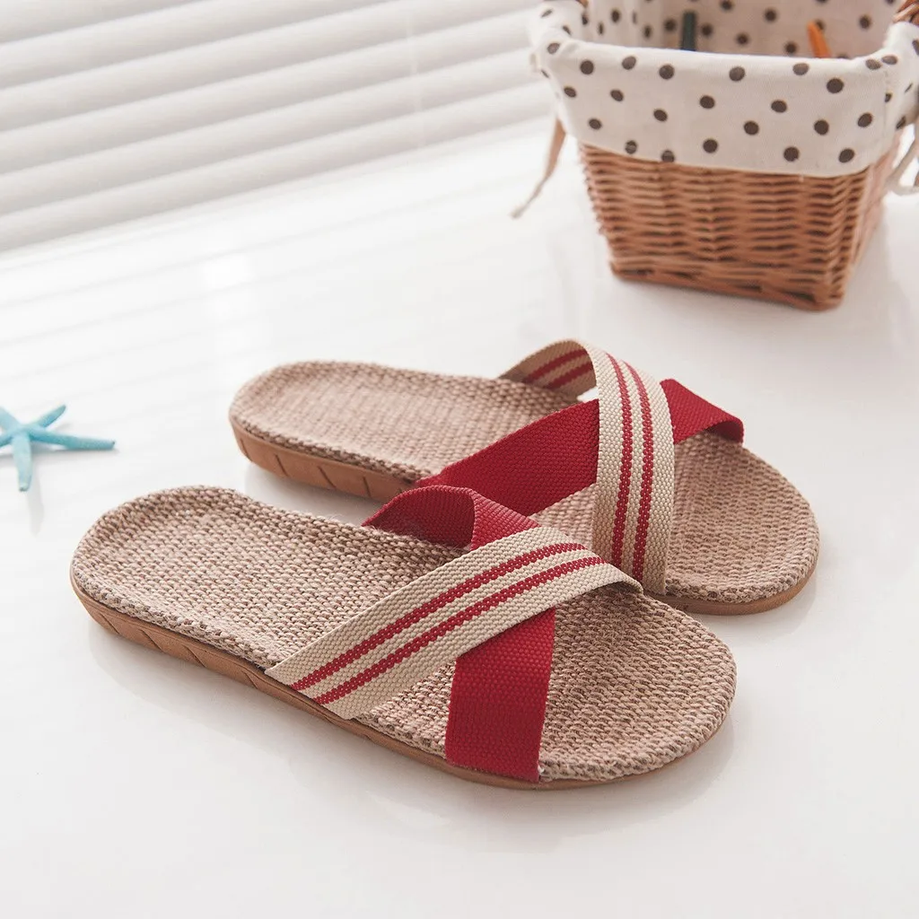 Linen-Home-Fashion-Women-Slippers-Open-Toe-Indoor-Mixed-Colors-Cross ...