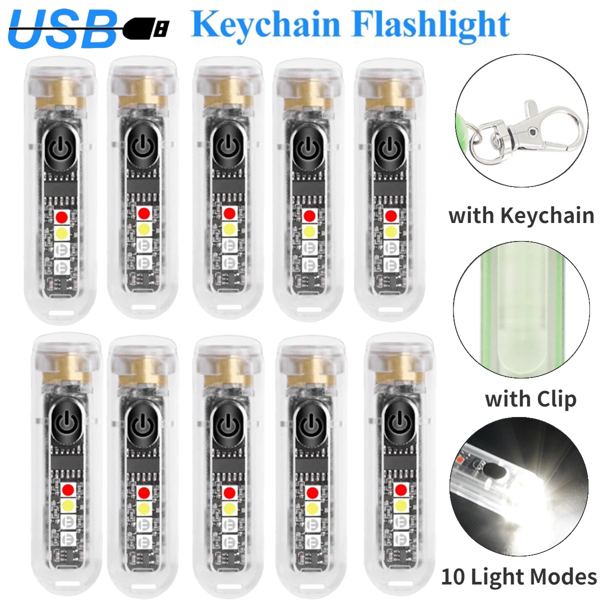 Mini Keychain Pocket Torch LED Flashlight Rechargeable Waterproof 10 ...