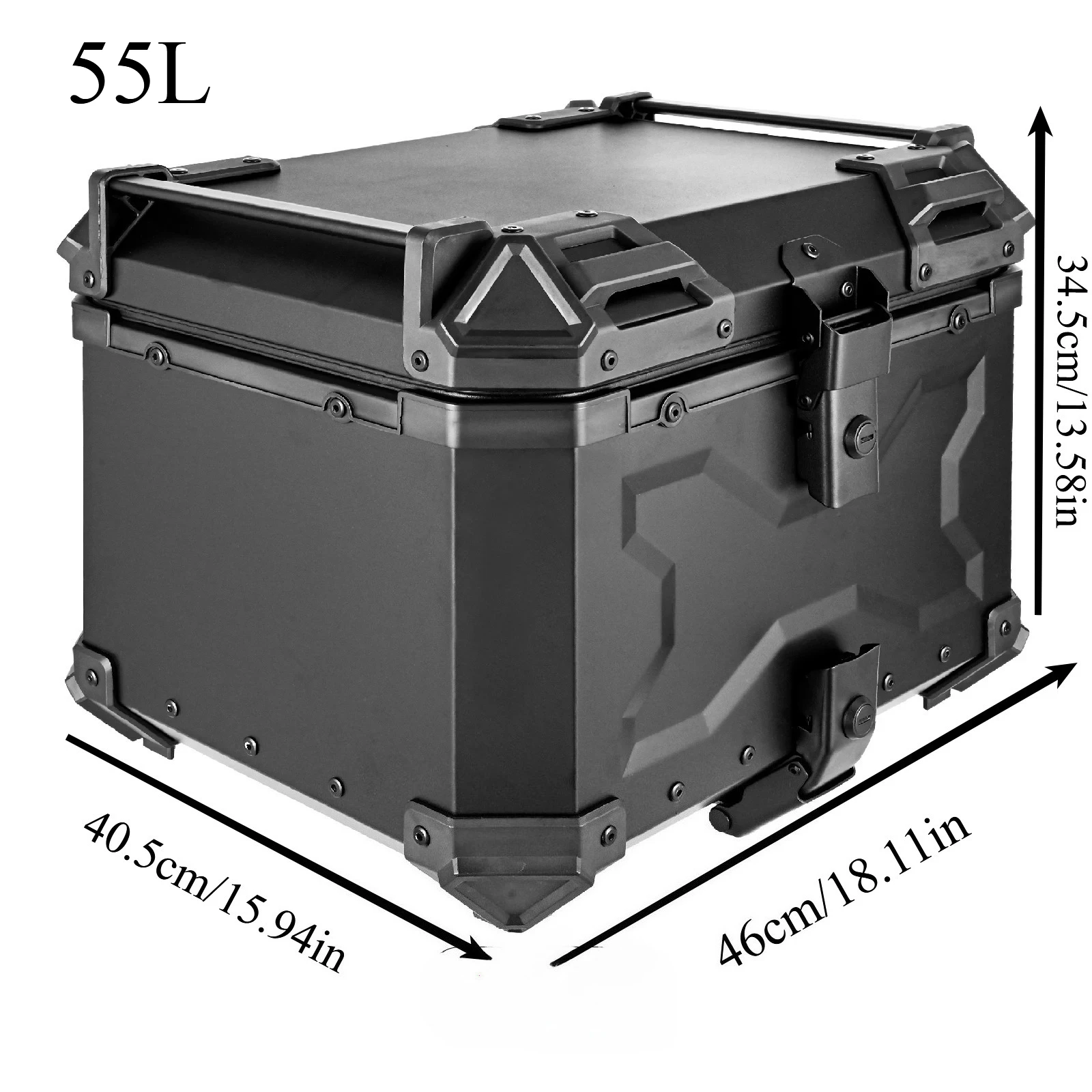 55L Aluminum Motorcycle Tail Box Black Rear Luggage Tool Case With ...