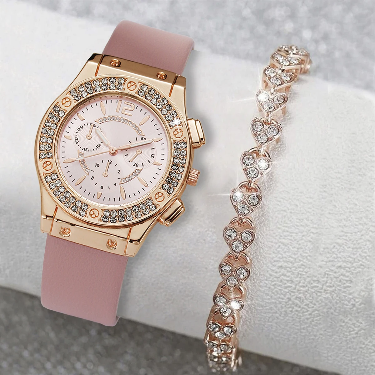 One-Watches-And-Bracelet-Set-Luxury-Rhinestone-Women-Fashion-Elegant ...