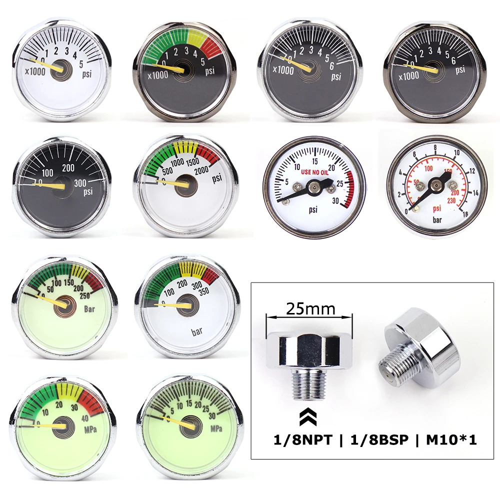 Air Mini Micro Pressure Gauge Manometre Manometer | Thread 1/8bsp(g1/8 ...