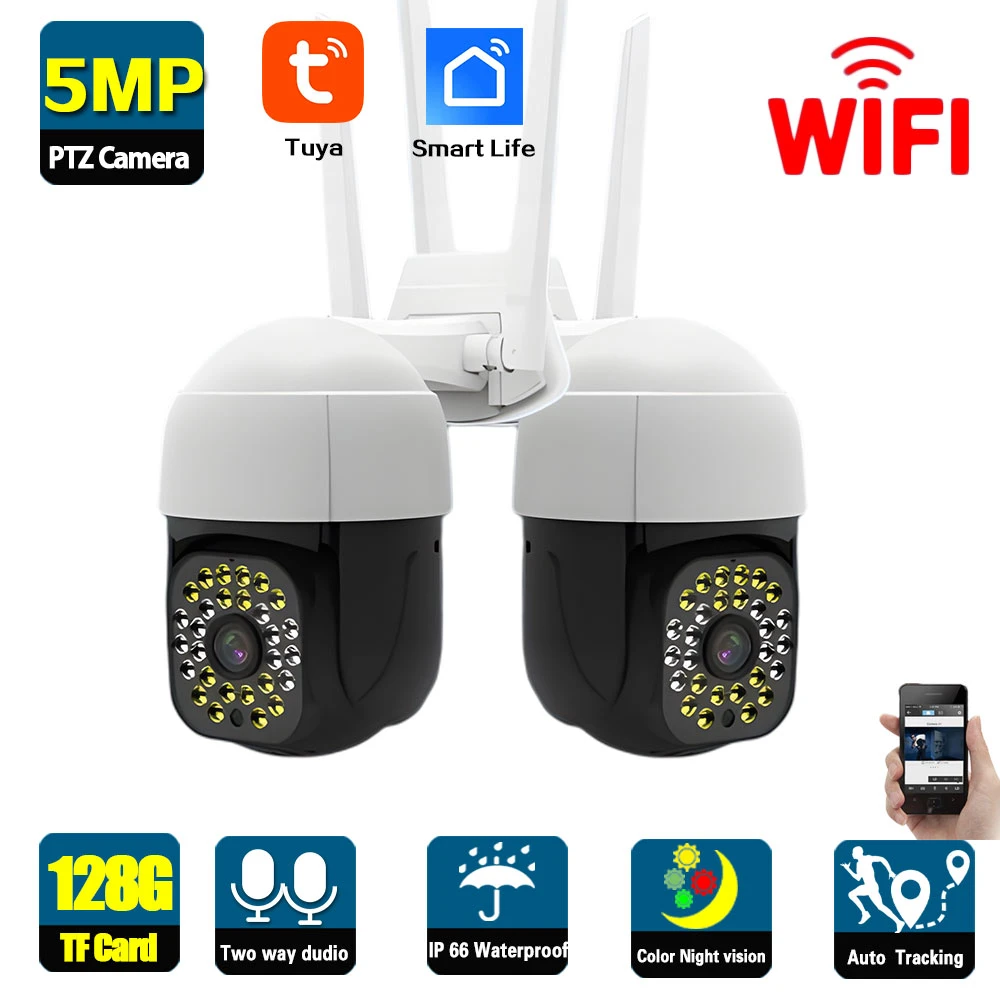 Smart Life 5MP Wifi PTZ IP Camera Auto Tracking Outdoor Tuya Color ...