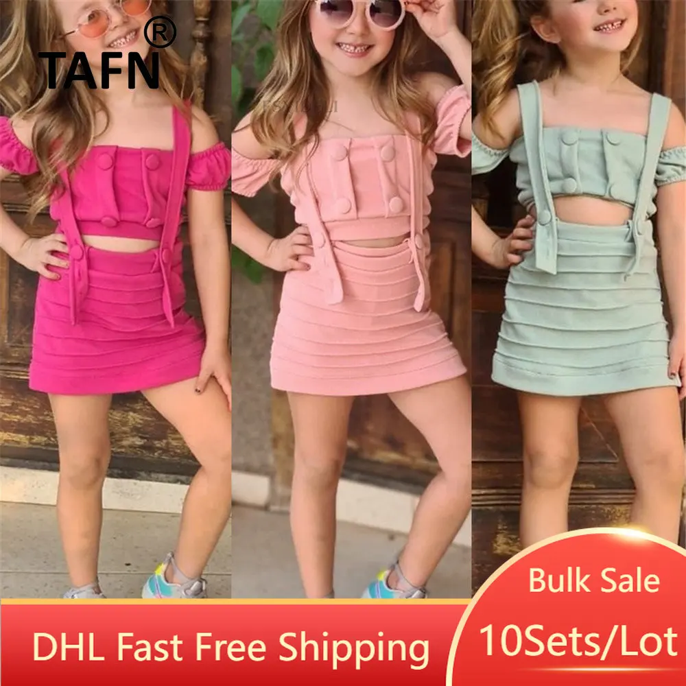 10Sets Bulk Wholesale Girls Dress Sets Slash Collar Crop Tops ...