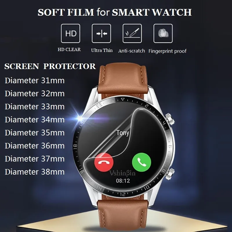 10PCS-TPU-Hydrogel-Screen-Protector-for-Round-Smart-Watch-Diameter-38mm ...