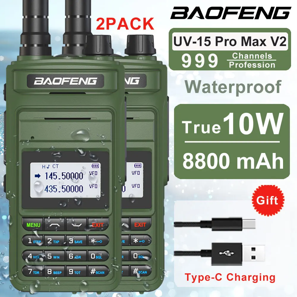 2PCS BAOFENG UV-15 Pro Max 10W Professional WalkieTalkie Type-C Charger ...