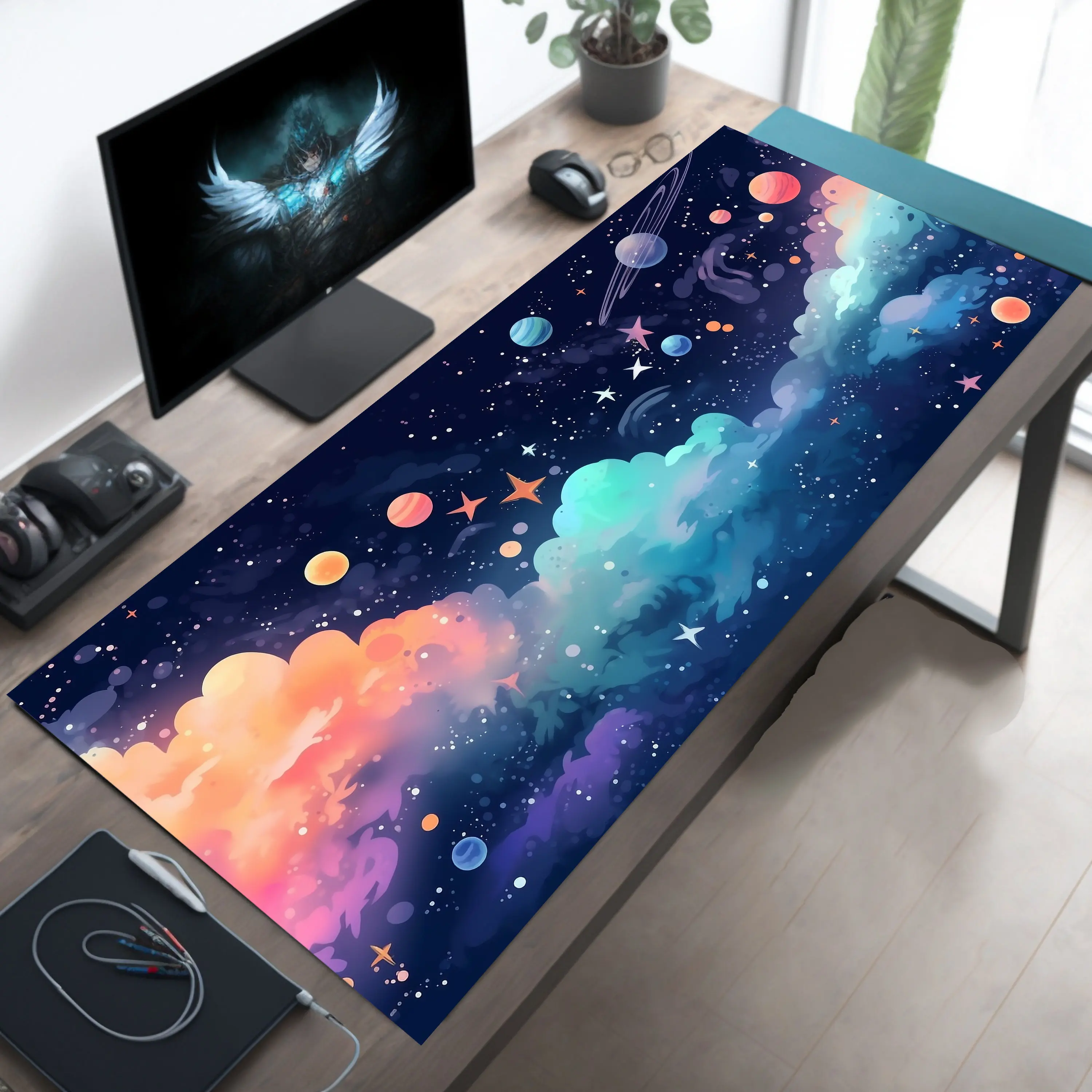 New-Astronaut-Desk-Mat-Starry-Sky-Cherry-Blossom-Game-Mat-Mouse-Pad-Non ...